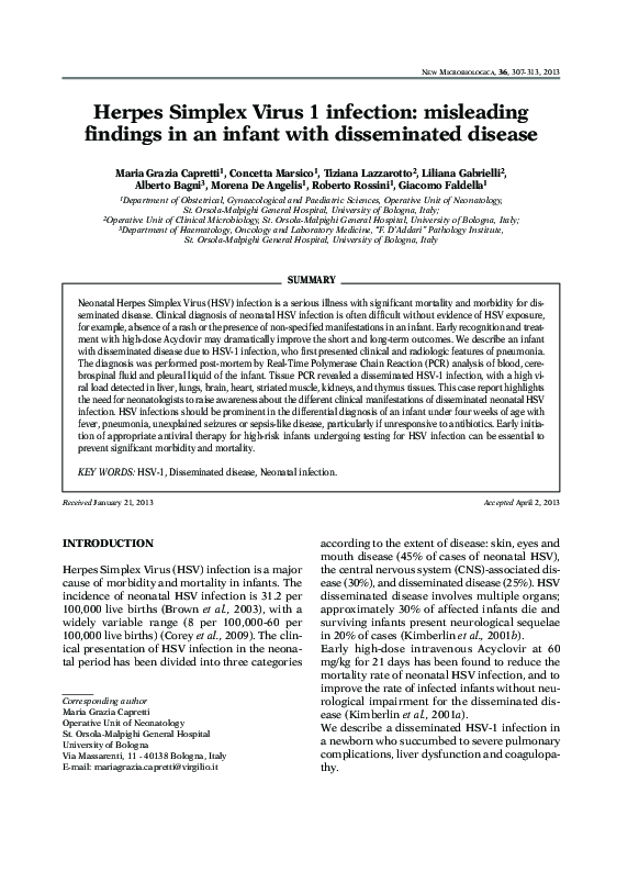 (PDF) Herpes Simplex Virus 1 infection: misleading findings in an ...