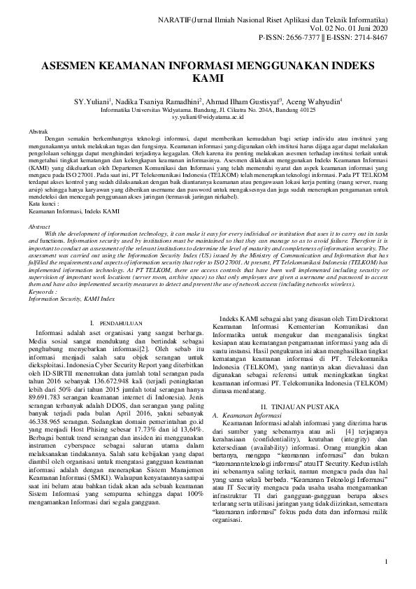 (PDF) Asesmen Keamanan Informasi Menggunakan Indeks Kami