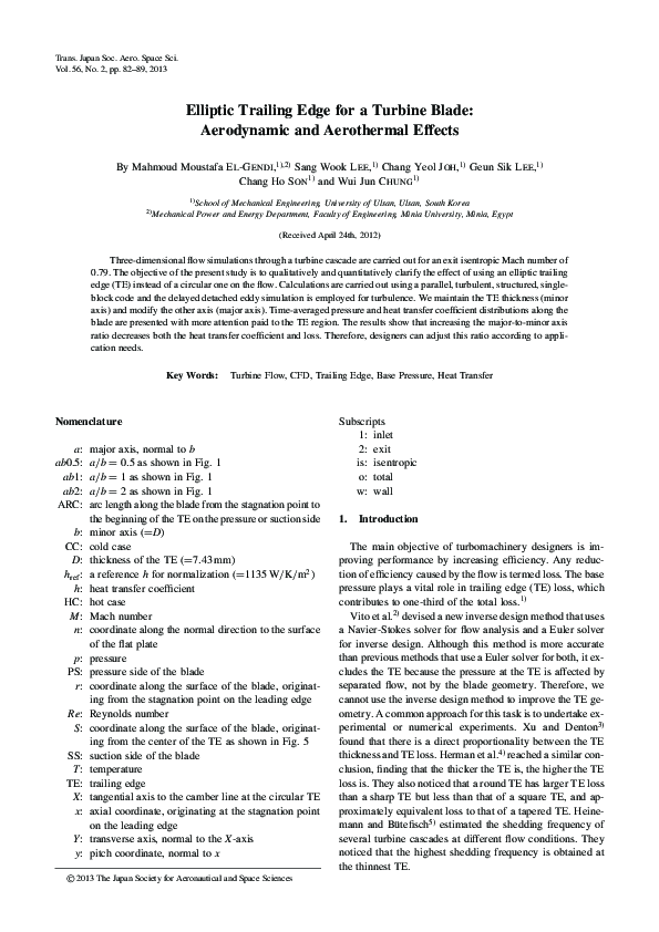 (PDF) Elliptic Trailing Edge for a Turbine Blade: Aerodynamic and Aerothermal Effects