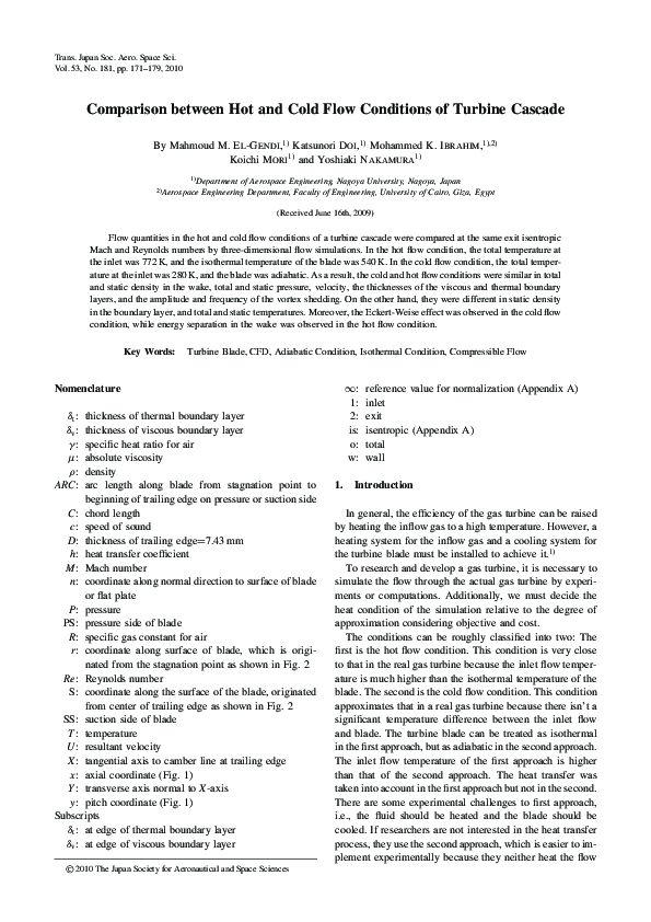 (PDF) Comparison between Hot and Cold Flow Conditions of Turbine Cascade