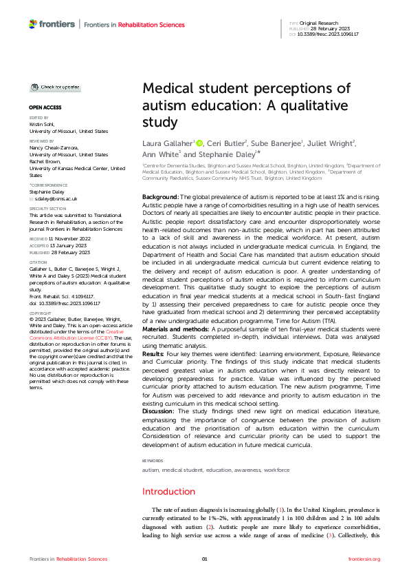 (PDF) Medical student perceptions of autism education: A qualitative study