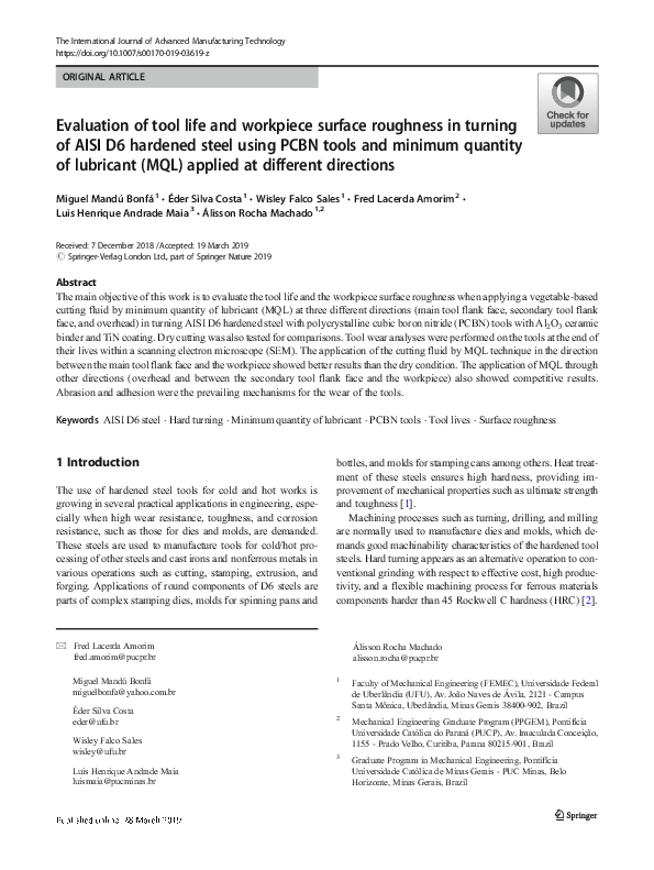Pdf Evaluation Of Tool Life And Workpiece Surface Roughness In Turning Of Aisi D6 Hardened