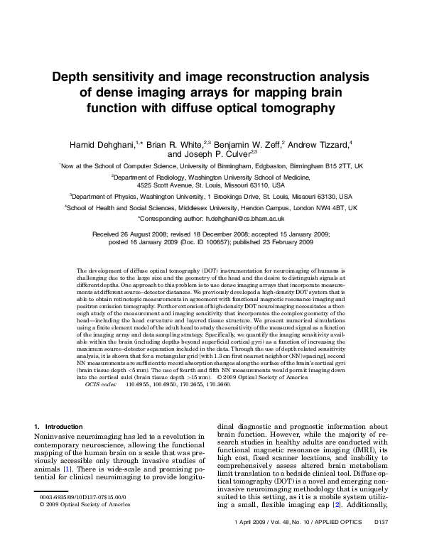 (PDF) Depth sensitivity and image reconstruction analysis of dense imaging arrays for mapping ...