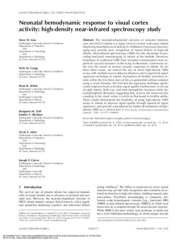(PDF) Neonatal hemodynamic response to visual cortex activity: high ...