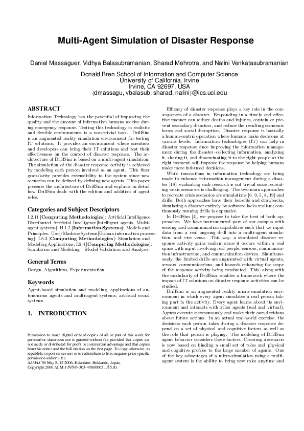 (PDF) Multi-agent simulation of disaster response