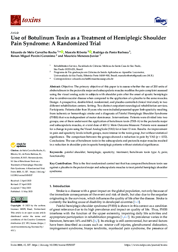 (PDF) Use of Botulinum Toxin as a Treatment of Hemiplegic Shoulder Pain ...