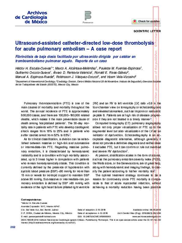 (PDF) Ultrasound-assisted catheter-directed low-dose thrombolysis for ...