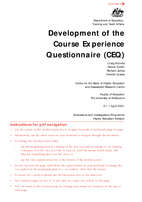 (PDF) Development of the course experience questionnaire (CEQ)