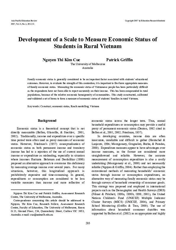 (PDF) Development of a scale to measure economic status of students in ...
