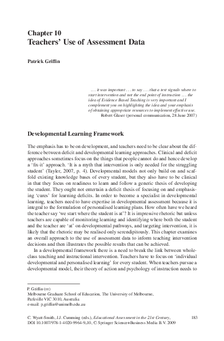 Pdf Teachers Use Of Assessment Data