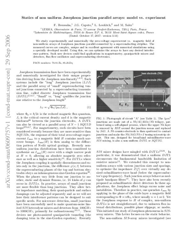(PDF) Statics of non uniform Josephson junction parallel arrays: model vs. experiment