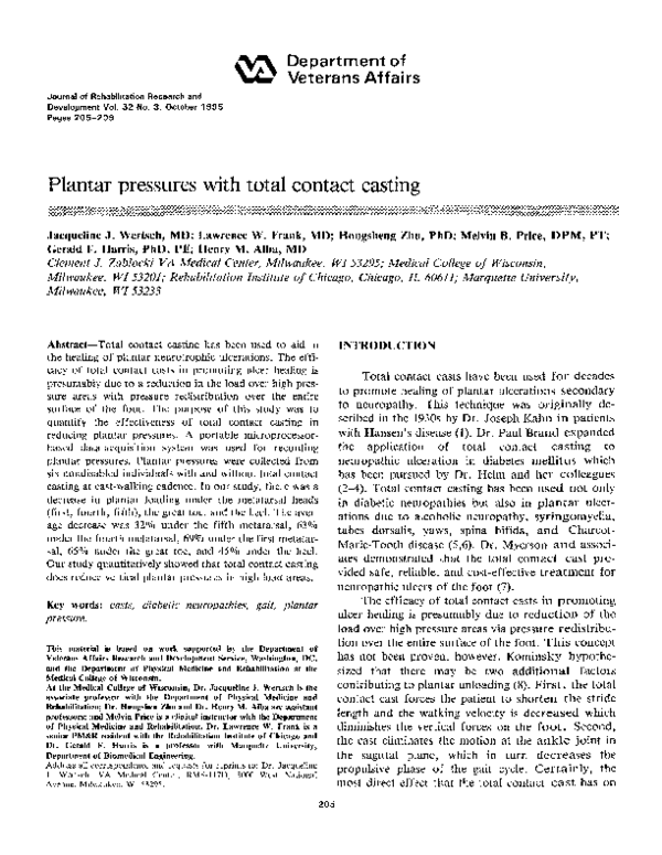 (PDF) Plantar pressures with total contact casting