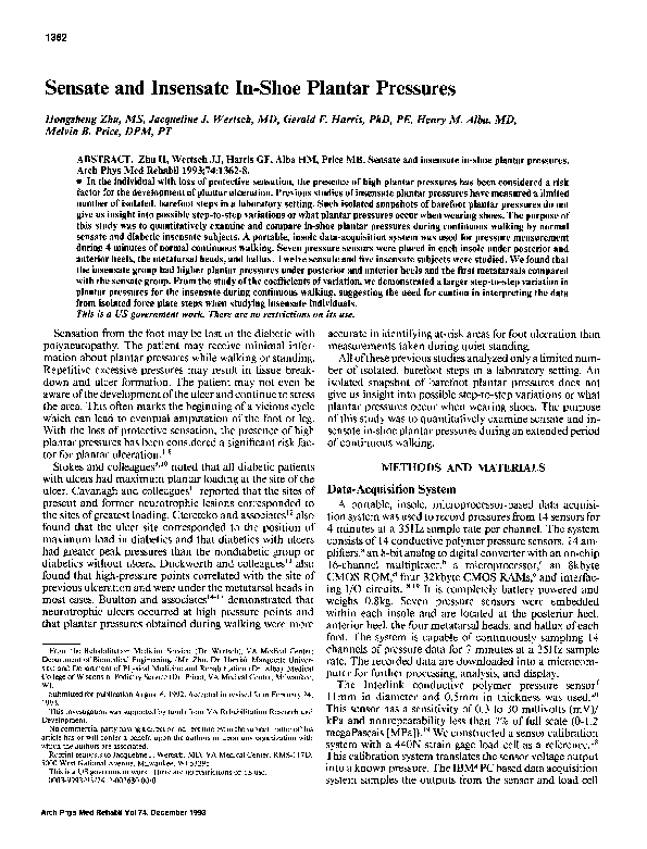 (PDF) In-shoe Plantar Pressures: Sensate vs. Insensate