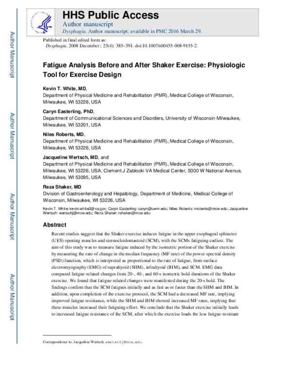 (PDF) Fatigue Analysis Before and After Shaker Exercise: Physiologic ...