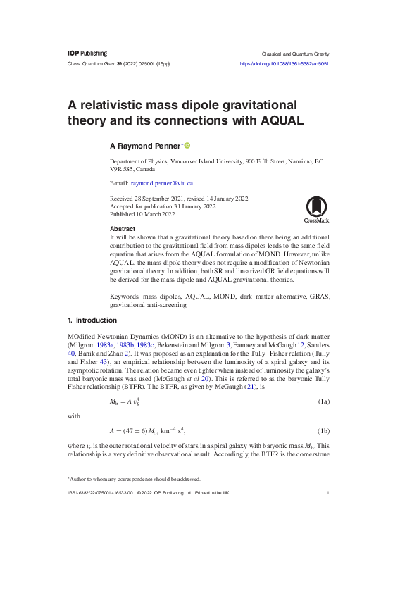 (PDF) A relativistic mass dipole gravitational theory and its ...
