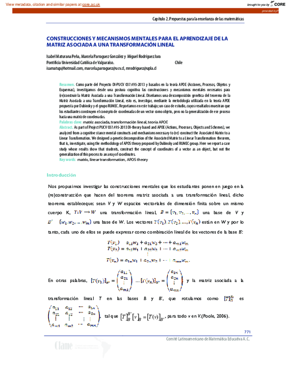(PDF) Construcciones y mecanismos mentales para el aprendizaje de la matriz asociada a una ...