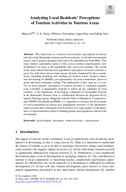 (PDF) Analyzing Local Residents' Perceptions of Tourism Activities in Tourism Areas