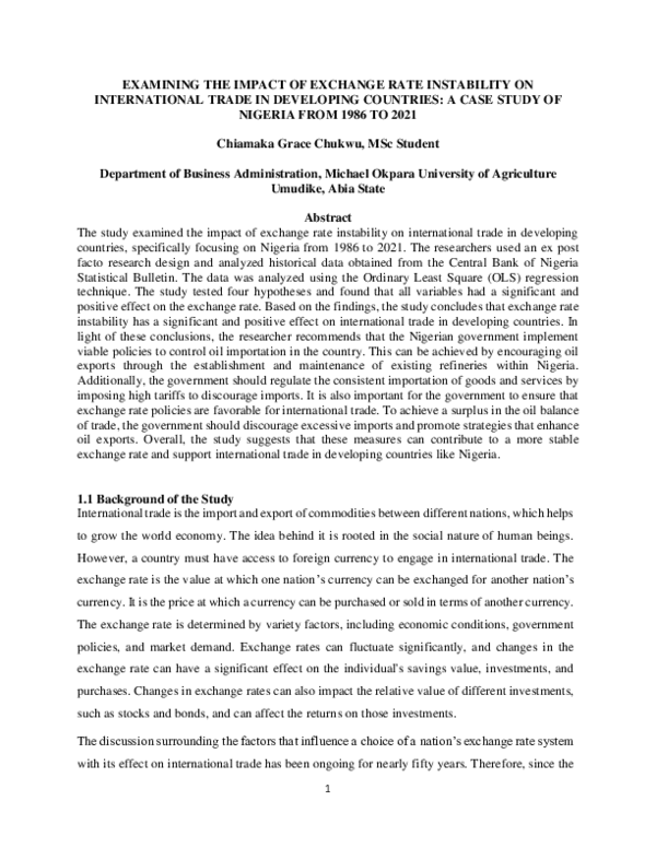 (PDF) EXAMINING THE IMPACT OF EXCHANGE RATE INSTABILITY ON ...