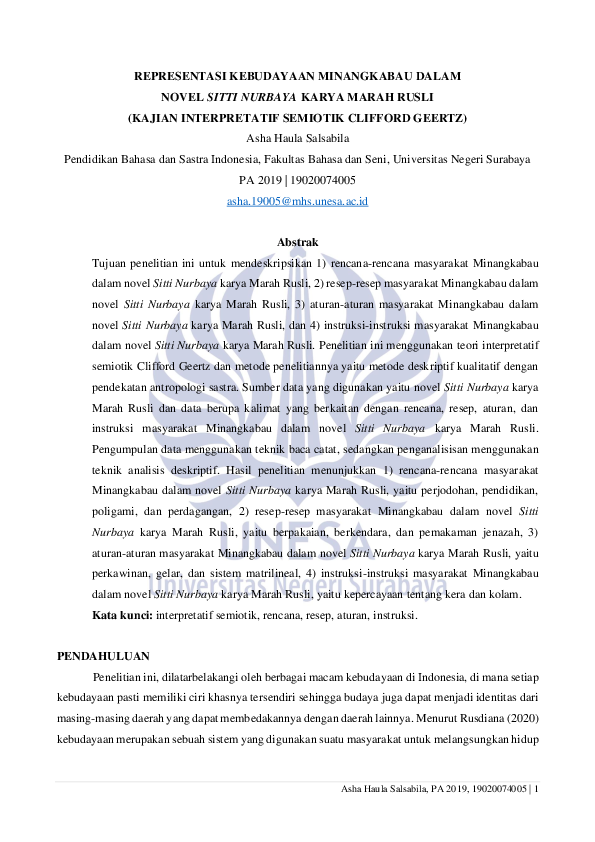 (PDF) Representasi Kebudayaan Minangkabau dalam Novel Sitti Nurbaya Karya Marah Rusli (Kajian ...