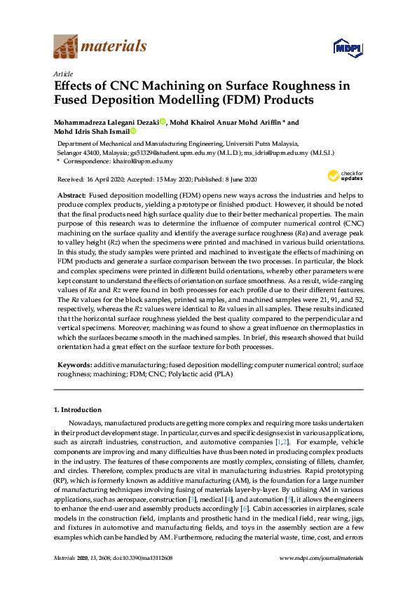 (PDF) Effects of CNC Machining on Surface Roughness in Fused Deposition ...