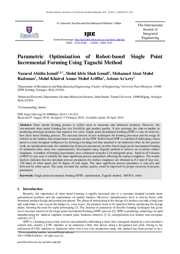 (PDF) Parametric Optimization of Robot-based Single Point Incremental ...