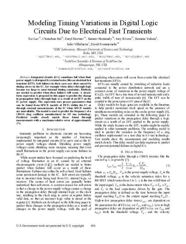 (PDF) Modeling timing variations in digital logic circuits due to electrical fast transients