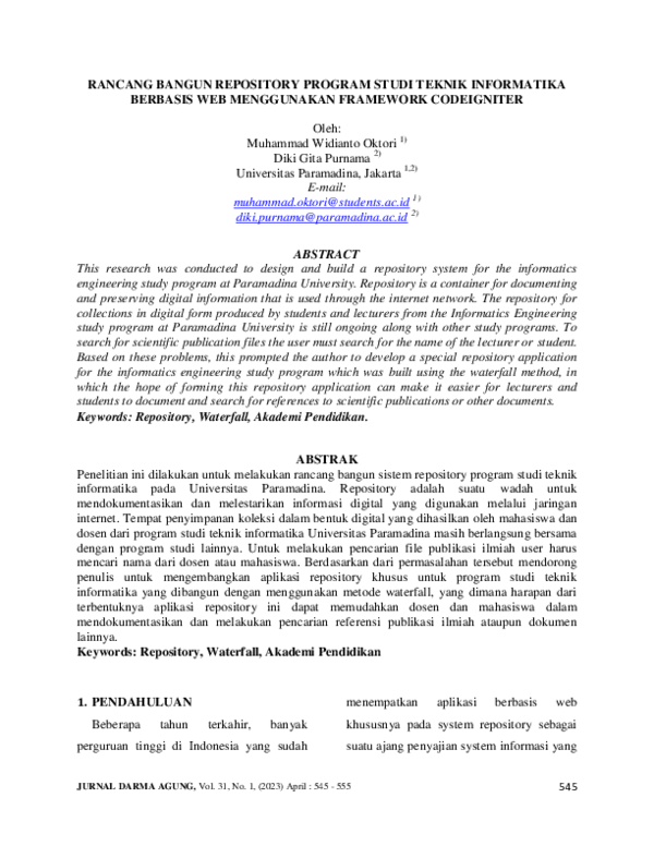 (PDF) Rancang Bangun Repository Program Studi Teknik Informatika Berbasis Web Menggunakan ...