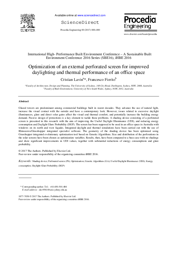 Pdf Optimization Of An External Perforated Screen For Improved
