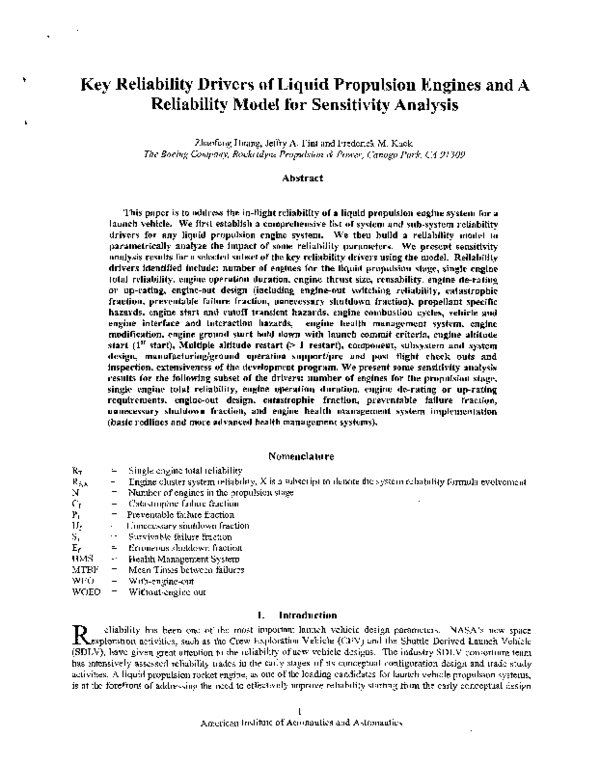 (PDF) Key Reliability Drivers of Liquid Propulsion Engines and a Reliability Model for ...