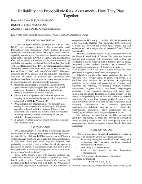 (PDF) Reliability and probabilistic risk assessment — How they play ...