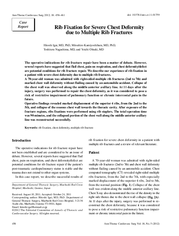 (PDF) Rib Fixation for Severe Chest Deformity due to Multiple Rib Fractures
