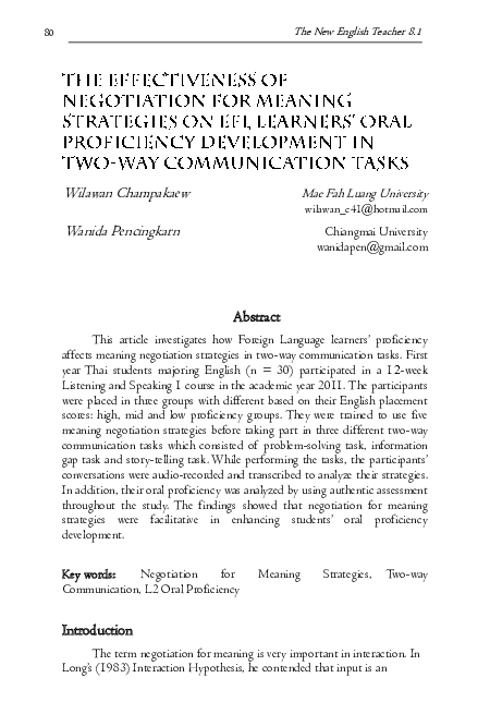 (PDF) The Effectiveness of Negotiation for Meaning Strategies on EFL Learners’ Oral Proficiency ...