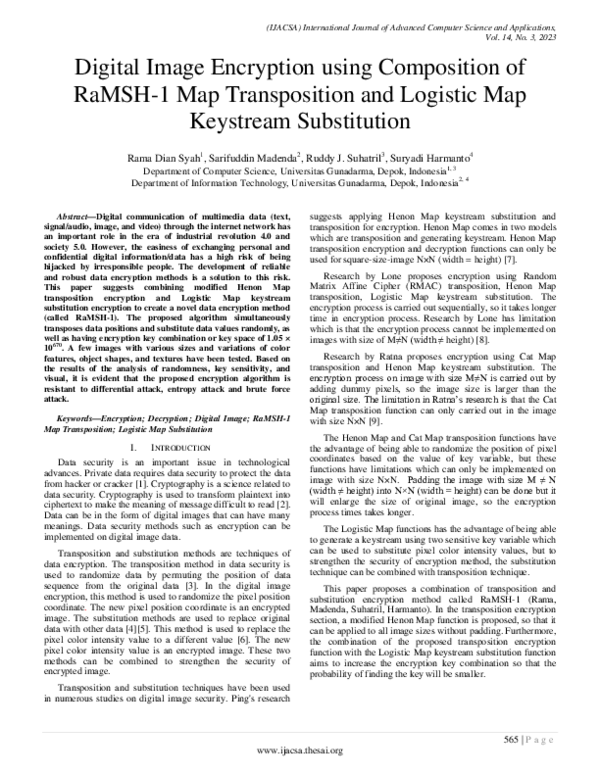 (PDF) Digital Image Encryption using Composition of RaMSH-1 Map Transposition and Logistic Map ...