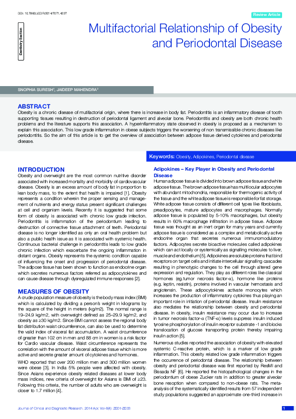 (PDF) Multifactorial relationship of obesity and periodontal disease ...