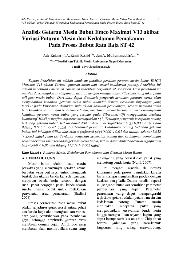(PDF) Analisis Getaran Mesin Bubut Emco Maximat V13 akibat Variasi ...