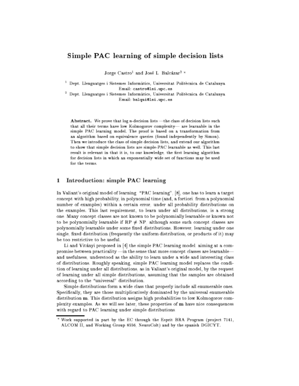 (PDF) Simple PAC learning of simple decision lists