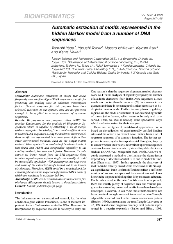 (PDF) Automatic extraction of motifs represented in the hidden Markov model from a number of DNA ...