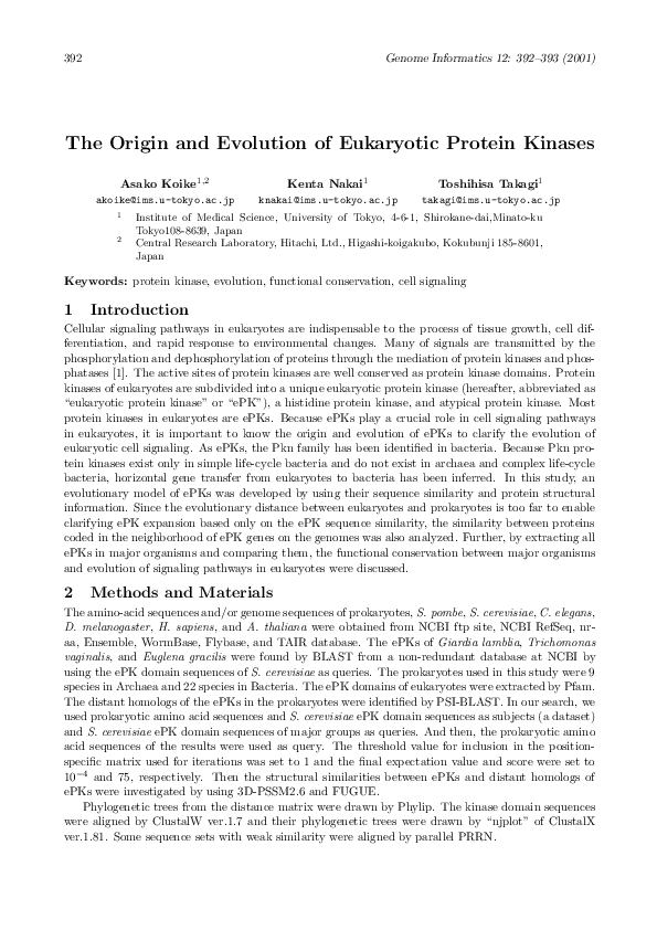 (PDF) The Origin and Evolution of Eukaryotic Protein Kinases
