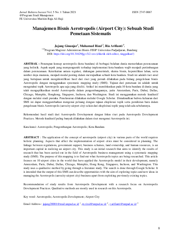 (PDF) Manajemen Bisnis Aerotropolis (Airport City): Sebuah Studi ...