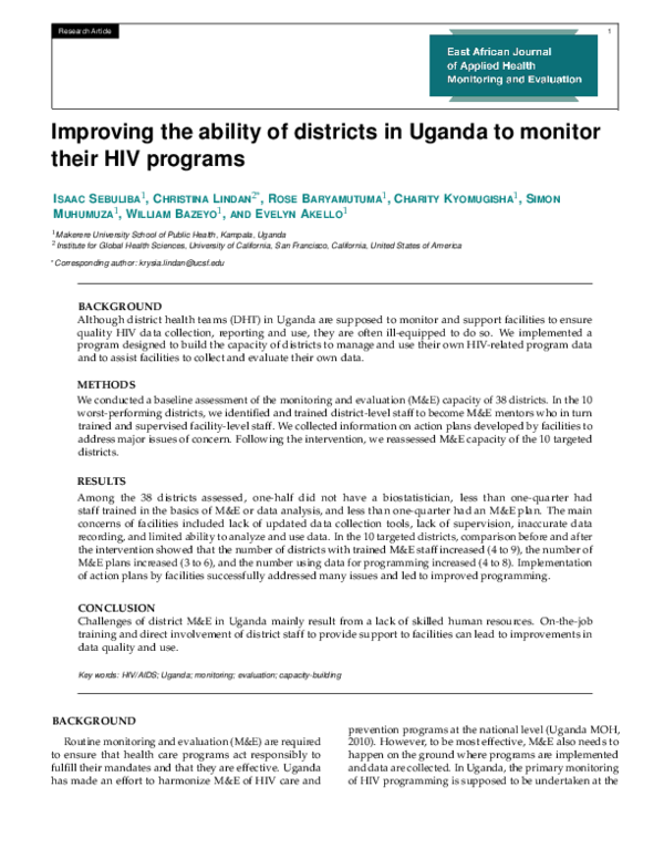 (PDF) Improving the Ability of Districts in Uganda to Monitor Their Hiv ...