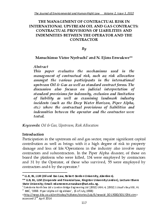 (PDF) THE MANAGEMENT OF CONTRACTUAL RISK IN INTERNATIONAL UPSTREAM OIL ...