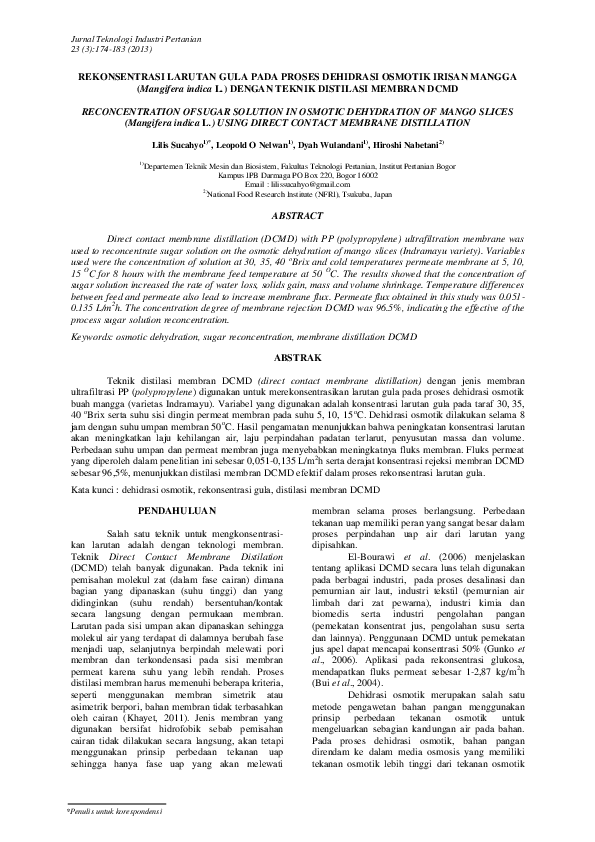 (PDF) REKONSENTRASI LARUTAN GULA PADA PROSES DEHIDRASI OSMOTIK IRISAN MANGGA (Mangifera indica L ...