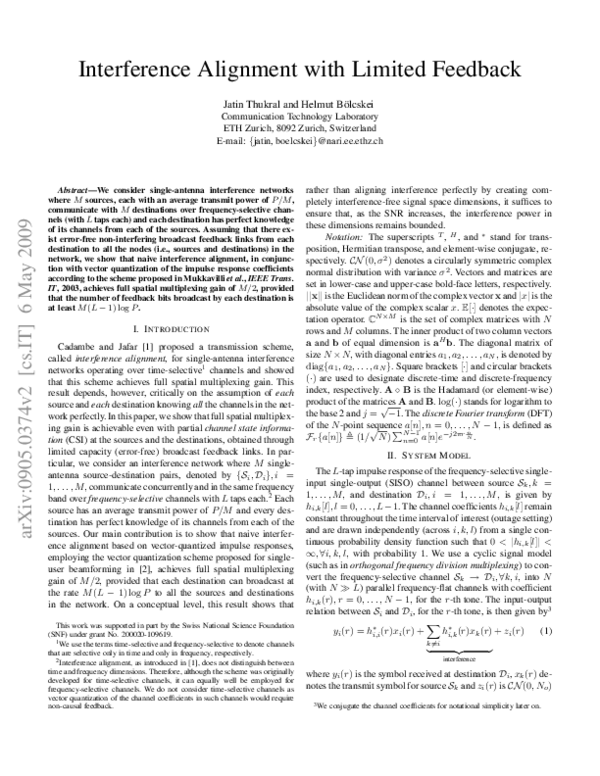 (PDF) Interference alignment with limited feedback