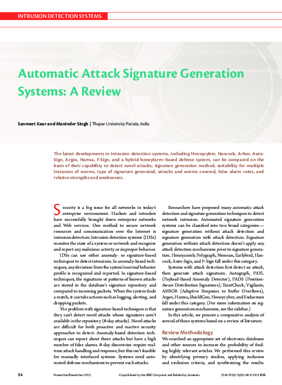 (PDF) Automatic attack signature generation systems: A review