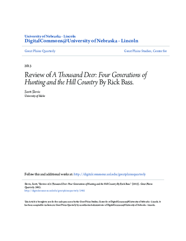 (PDF) Review of A Thousand Deer: Four Generations of Hunting and the ...