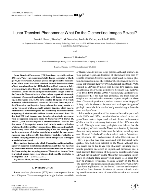 (PDF) Lunar Transient Phenomena: What Do the Clementine Images Reveal?