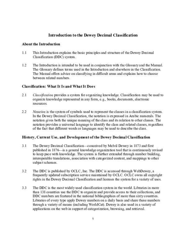 (PDF) Introduction to the Dewey Decimal Classification