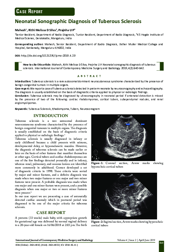 (PDF) Neonatal Sonographic Diagnosis of Tuberous Sclerosis | Mahesh ...
