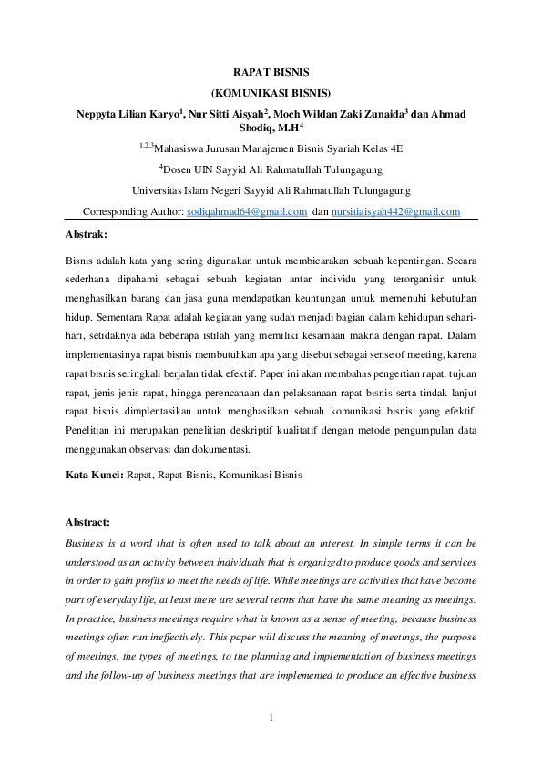 Pdf Rapat Bisnis Komunikasi Bisnis