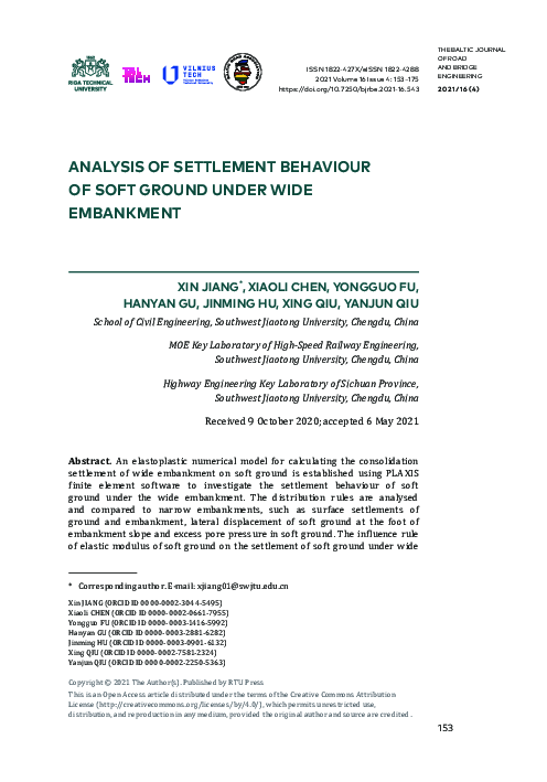 (PDF) Analysis of Settlement Behaviour of Soft Ground Under Wide Embankment